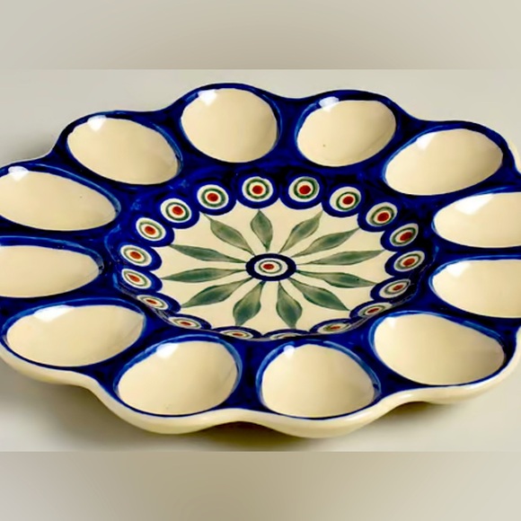 Kitchen | Polish Pottery Peacock Deviled Egg Platter By Boleslawiec ...